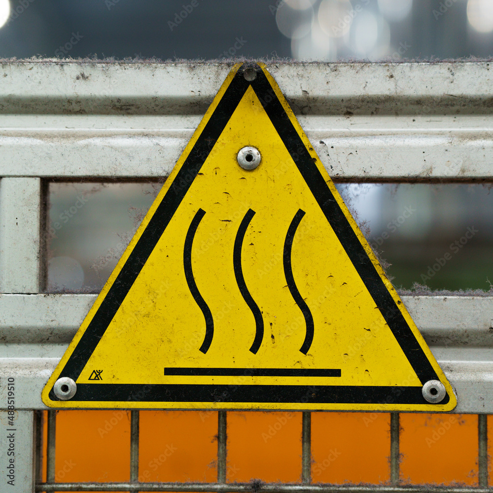 Old industrial safety sign. Warning safety sign inside a factory Stock ...