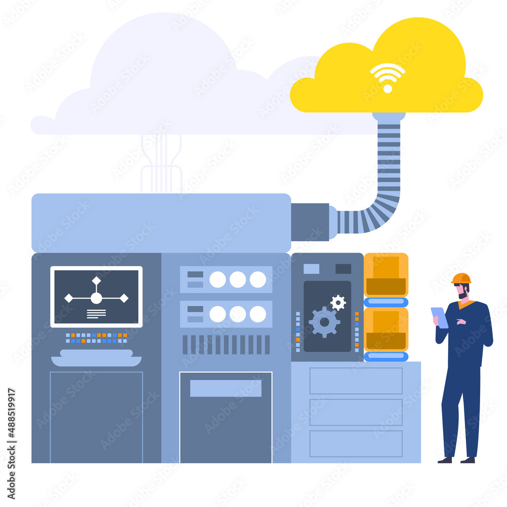 Control room in modern factory using wireless technology. Inspector ...