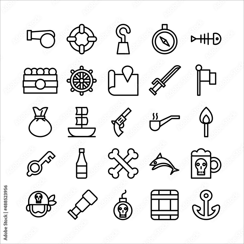 Pirates icon set vector line for website, mobile app, presentation ...