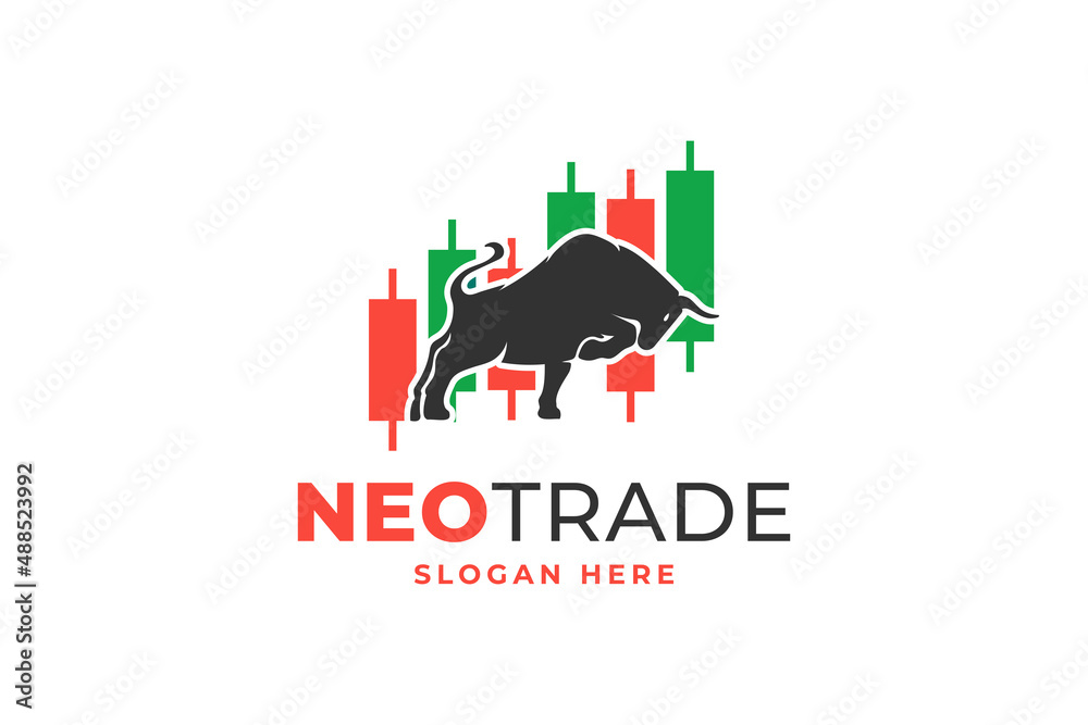 candles and bull, trading platform logo design template Stock Vector ...