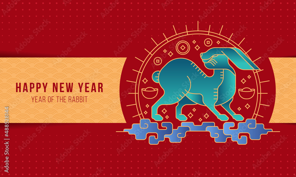 Happy chinese new year, year of the rabbit banner card - modern blue ...