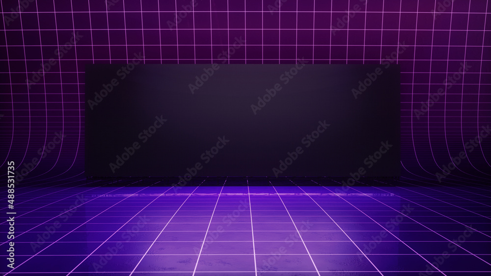 New retro wave virtual background with a wide video wall. A TV backdrop ...