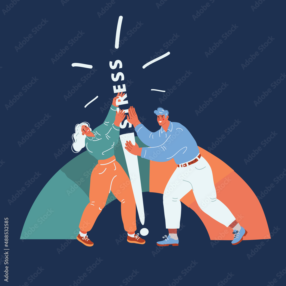 Cartoon vector illustration of high level stress. Stressful woman and ...