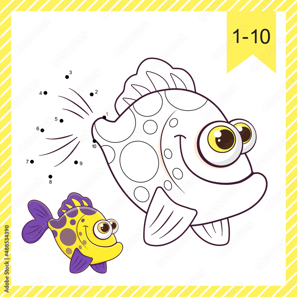 Dot to dot. Funny Tropical Fish. Logic Game and Coloring Page with ...