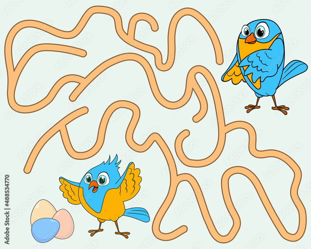 Logic Game for kids. Help the bird find the pathway to eggs. Entry and ...