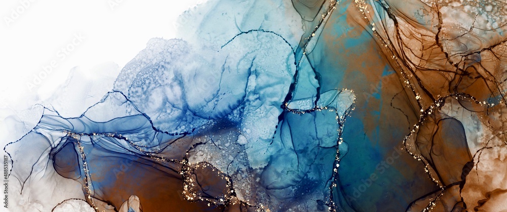 Abstract earth tones background with golden veins, bright paths ...