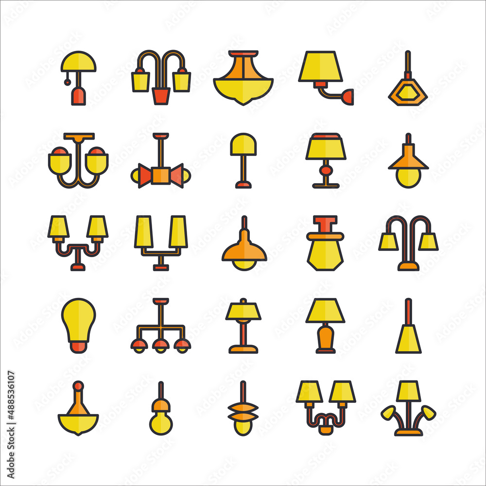 Lamp icon set vector flat line for website, mobile app, presentation ...