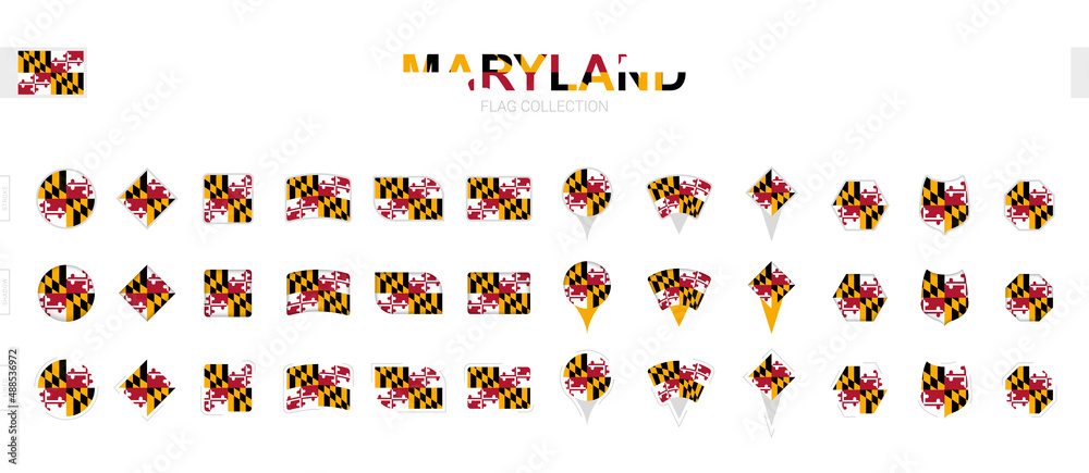 Large collection of Maryland flags of various shapes and effects. Stock ...