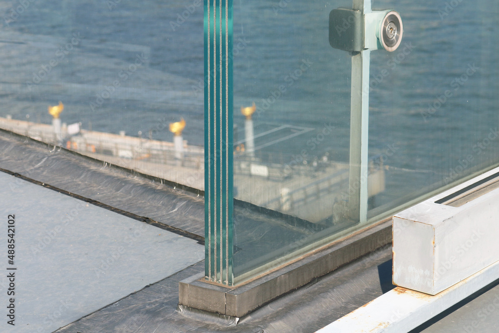 Laminated tempered glass railing special five layer. Stock Photo ...