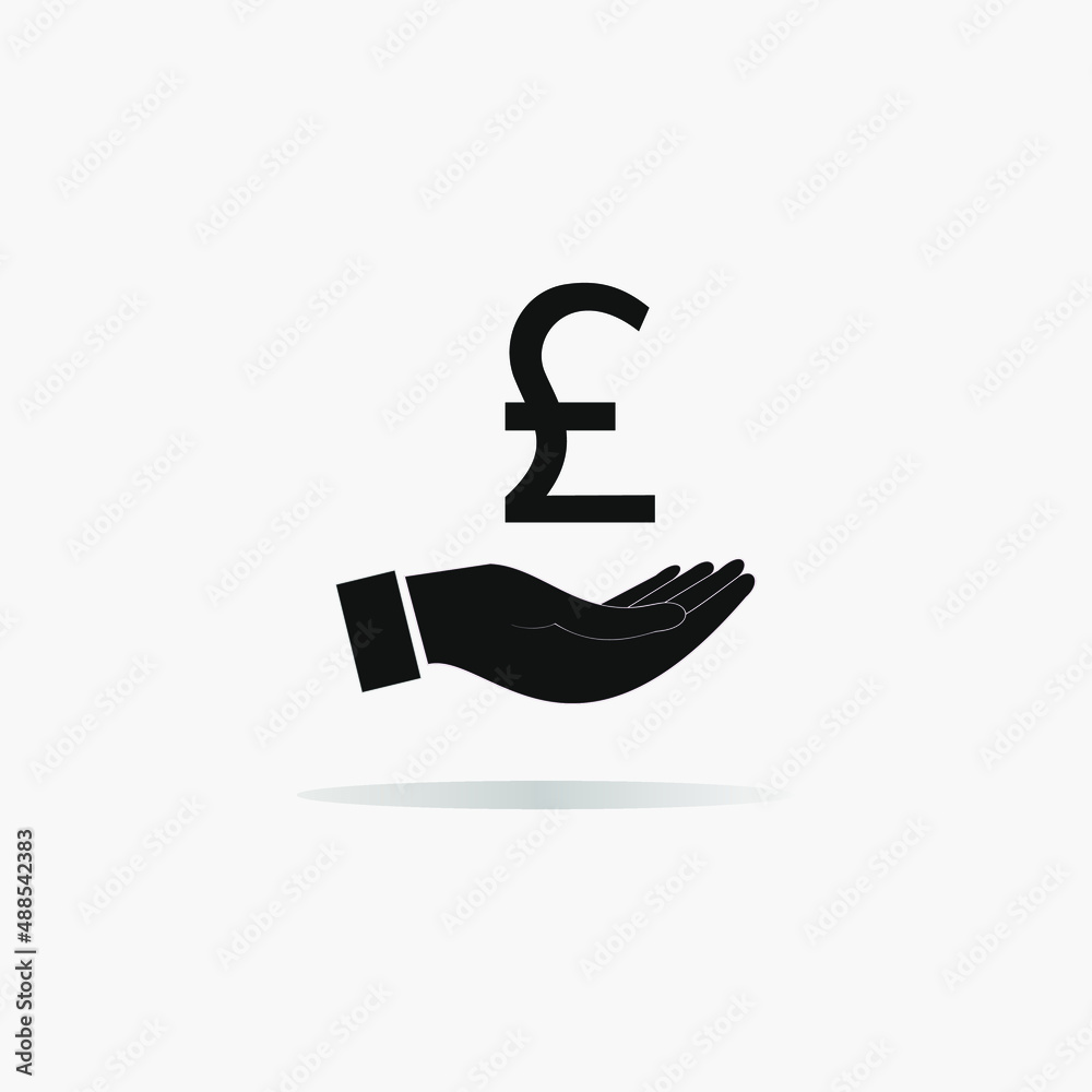 Pound currency with hand symbol flat vector icon for logo, sign, apps ...