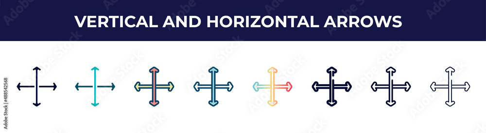vertical and horizontal arrows icon in 8 styles. line, filled, glyph ...
