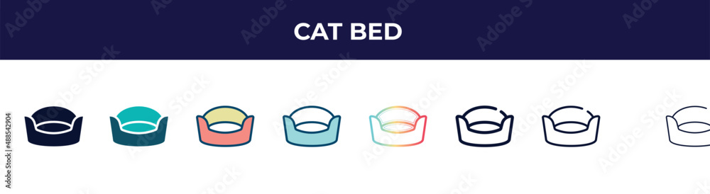 cat bed icon in 8 styles. line, filled, glyph, thin outline, colorful ...