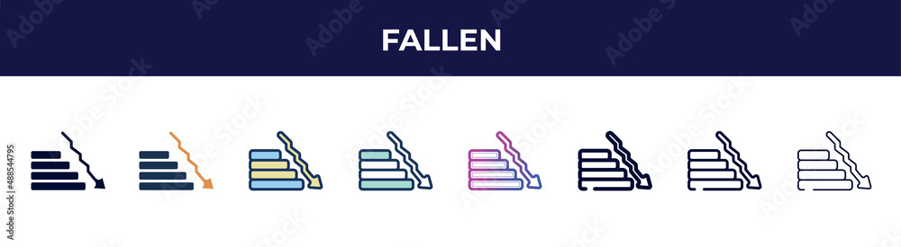 fallen icon in 8 styles. line, filled, glyph, thin outline, colorful ...