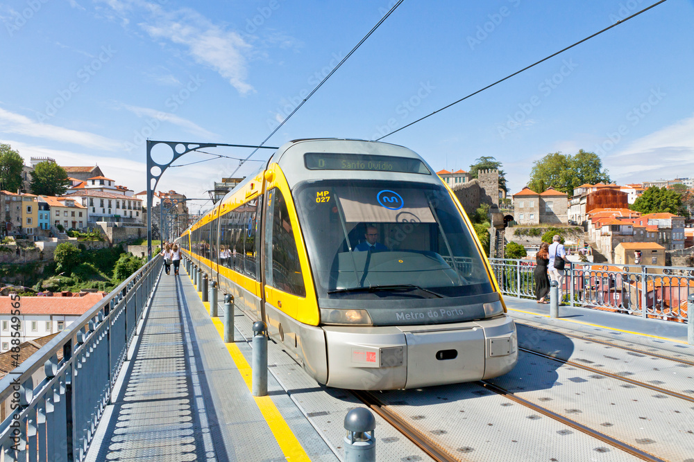 Light rail train of Metro do Porto, part of the public transport system ...