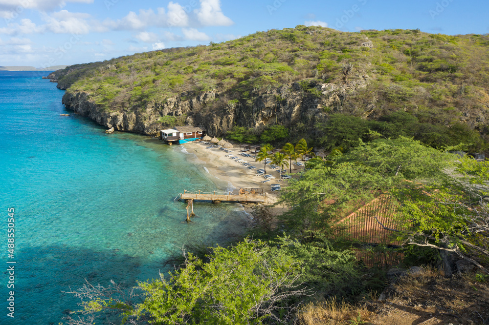 Aerial view of coast scenery with the ocean, cliff, and beach around ...