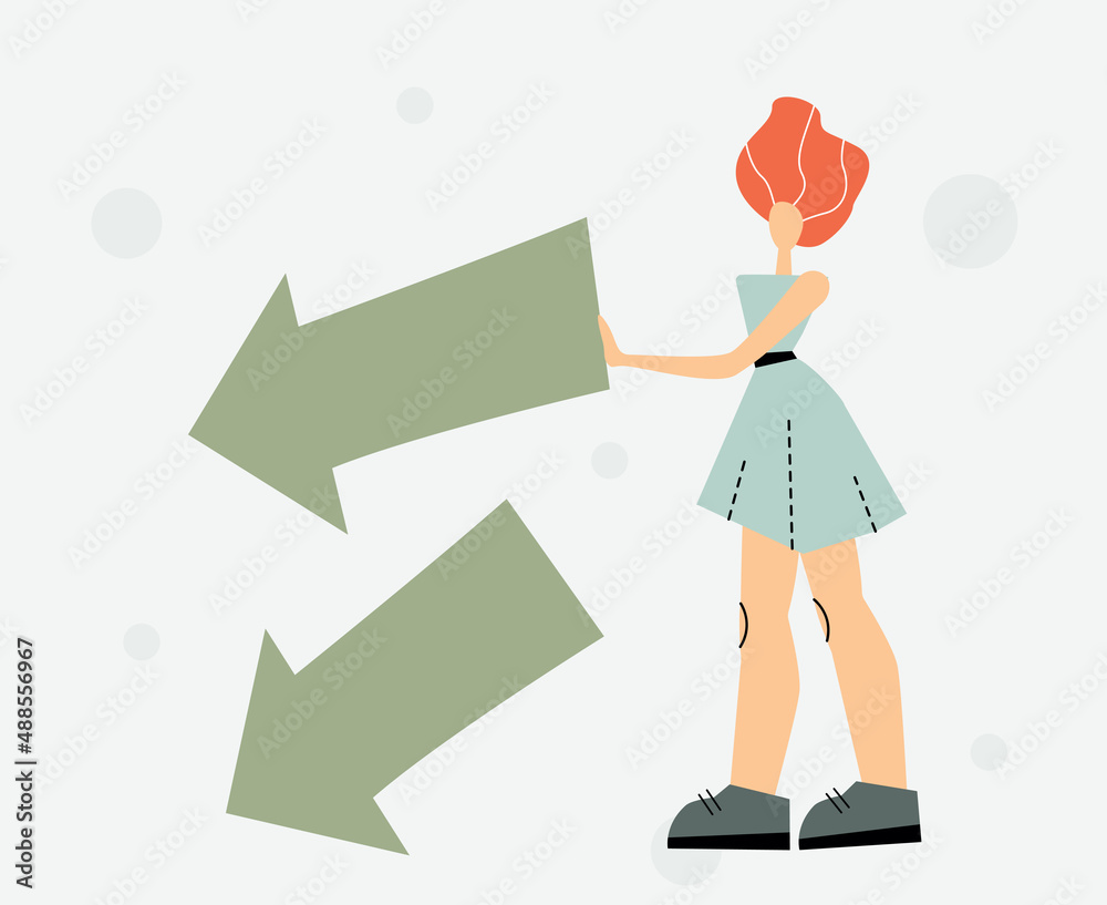 Woman pushing an arrow. Picture depicts growth for presentations ...