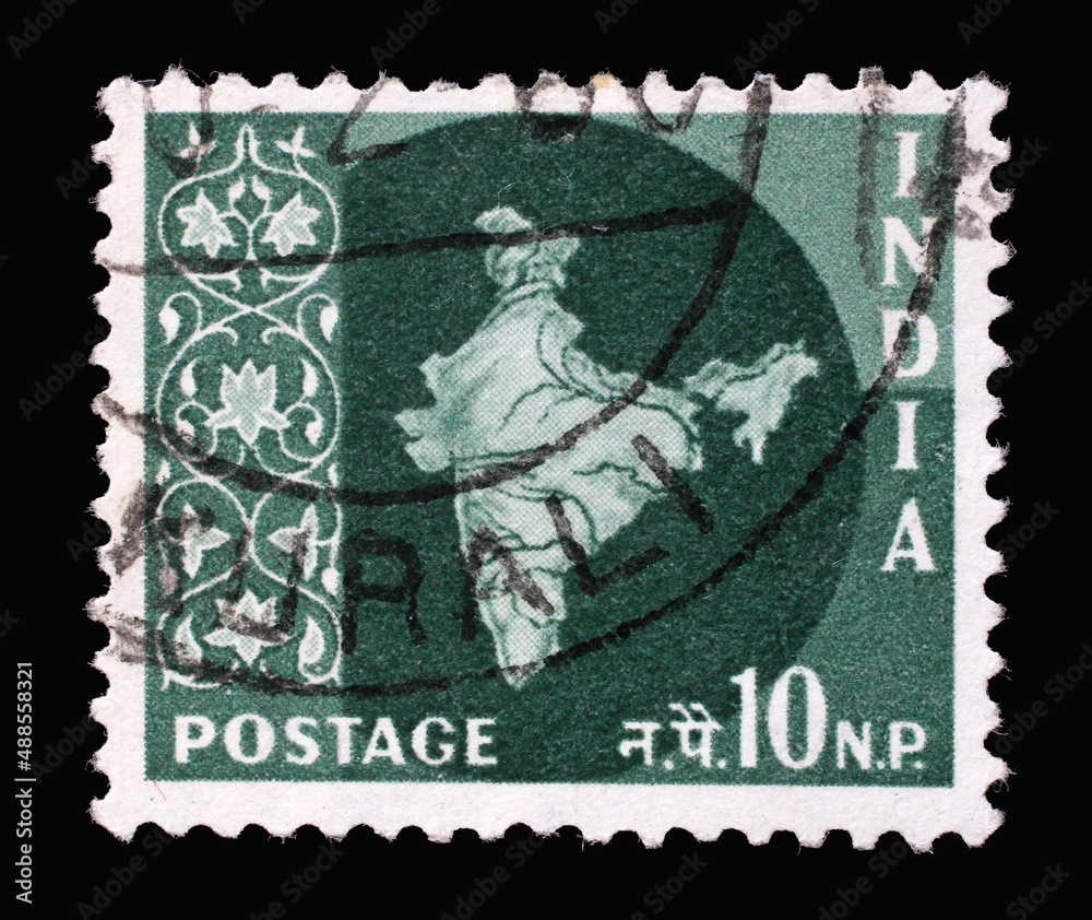 Stamp printed in India shows Map of India, circa 1957 Stock Photo ...