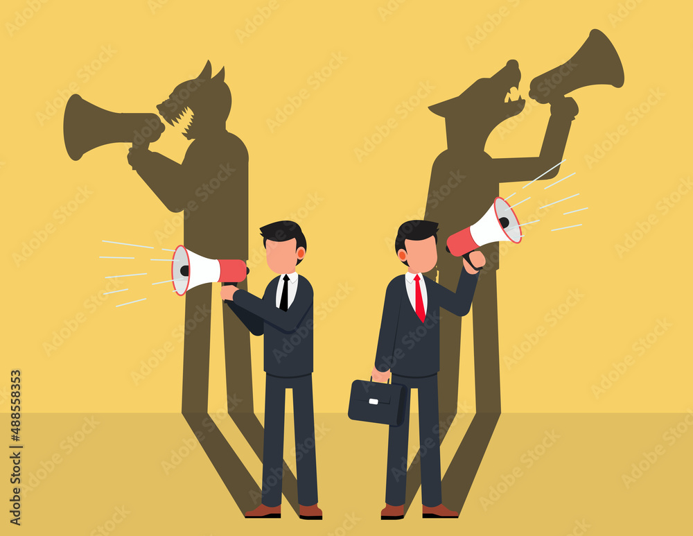 Hidden truth concept.The shadow of a businessman holding a megaphone ...