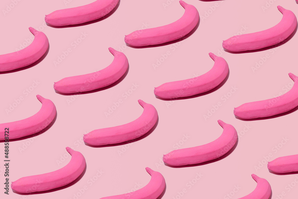 Pink painted bananas, hot pink pattern against pastel background ...