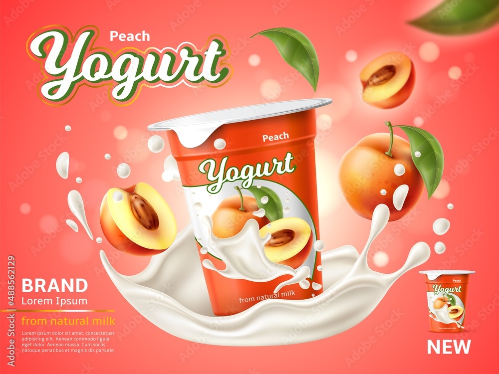 Realistic yogurt poster. Milk probiotic product advertising banner ...