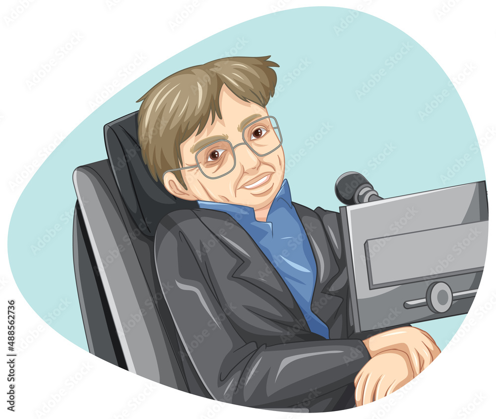 Stephen Hawking cartoon character on white background Stock Vector ...