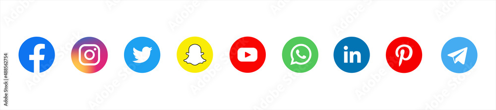 Facebook, twitter, instagram, youtube, snapchat, pinterest, whatsap ...