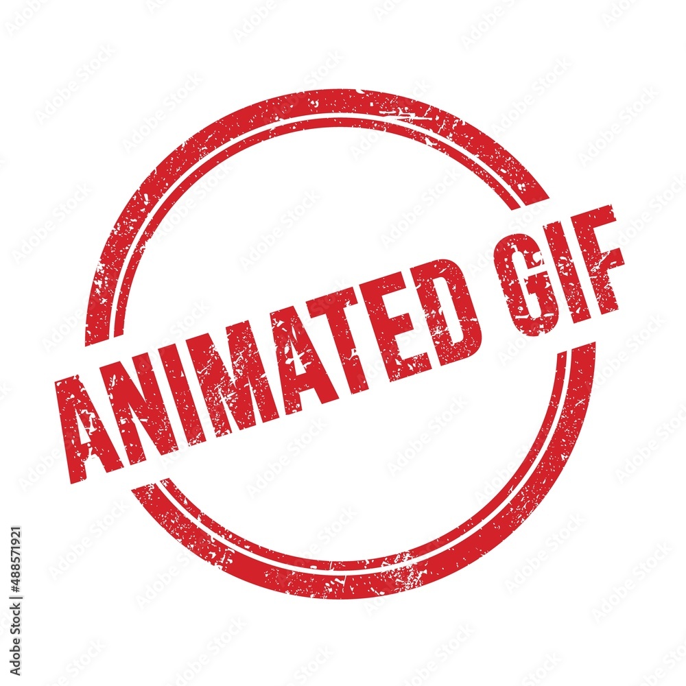 ANIMATED GIF text written on red grungy round stamp. Stock Illustration ...