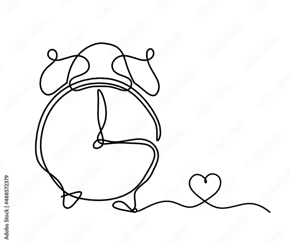Abstract clock with heart as line drawing on white background. Vector ...
