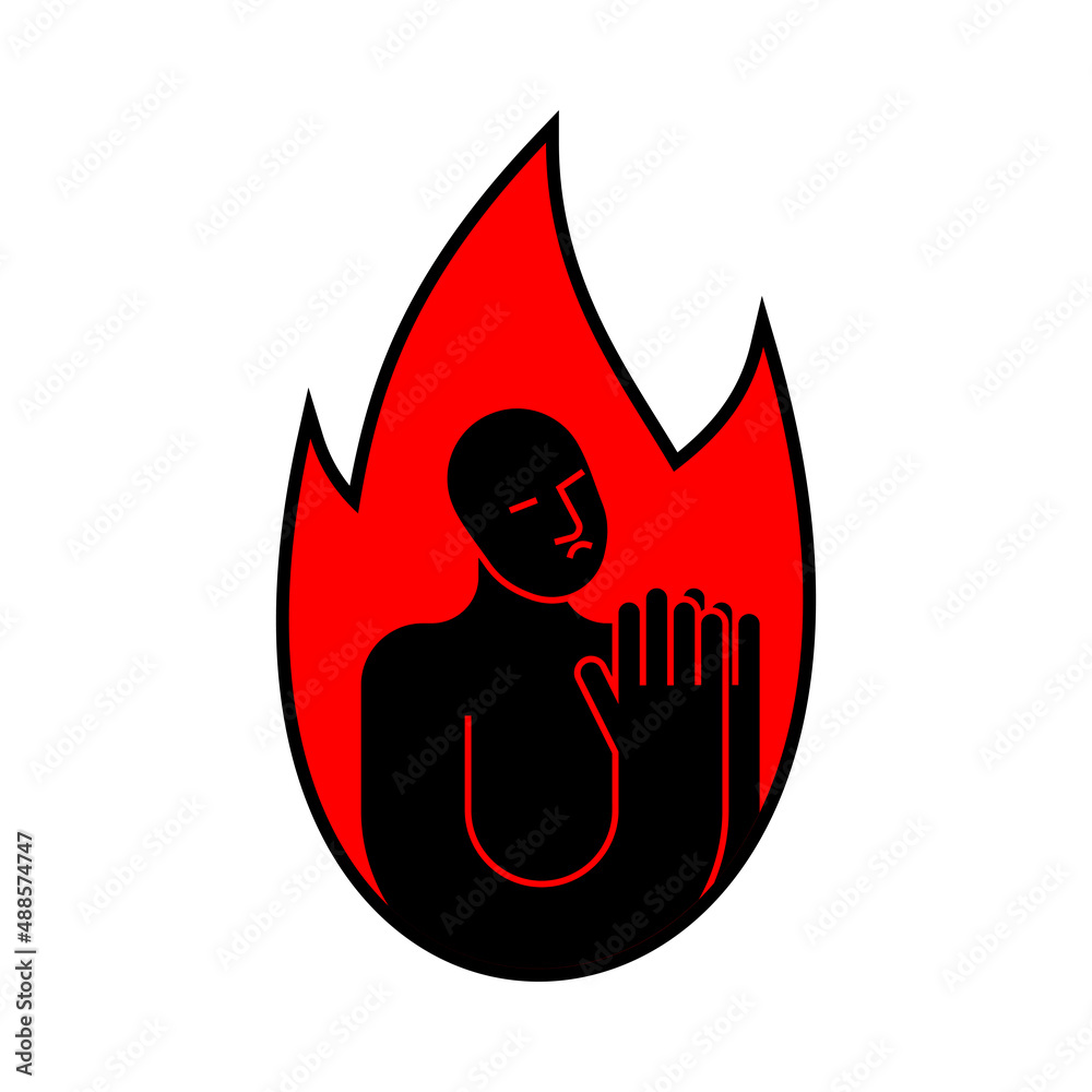 Sinner icon. Sinner in fire to repent. Man prays in fiery hyena. Man in ...