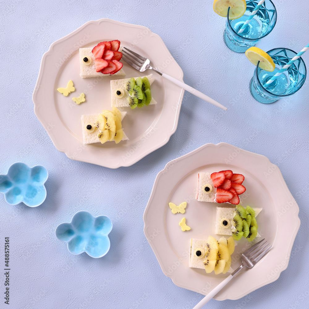 Home made Carp streamer shaped fruits sandwiches. Japanese children day ...