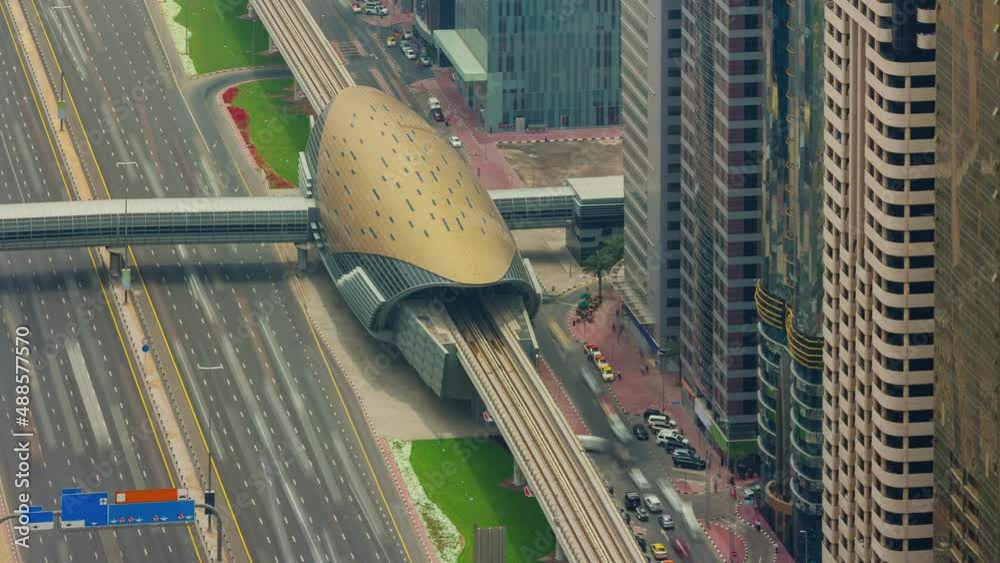 dubai downtown roof top view metro line station 4k time lapse uae Stock ...