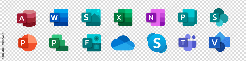 Set icons Microsoft Office 365: Word, Excel, OneNote, Yammer, Sway ...