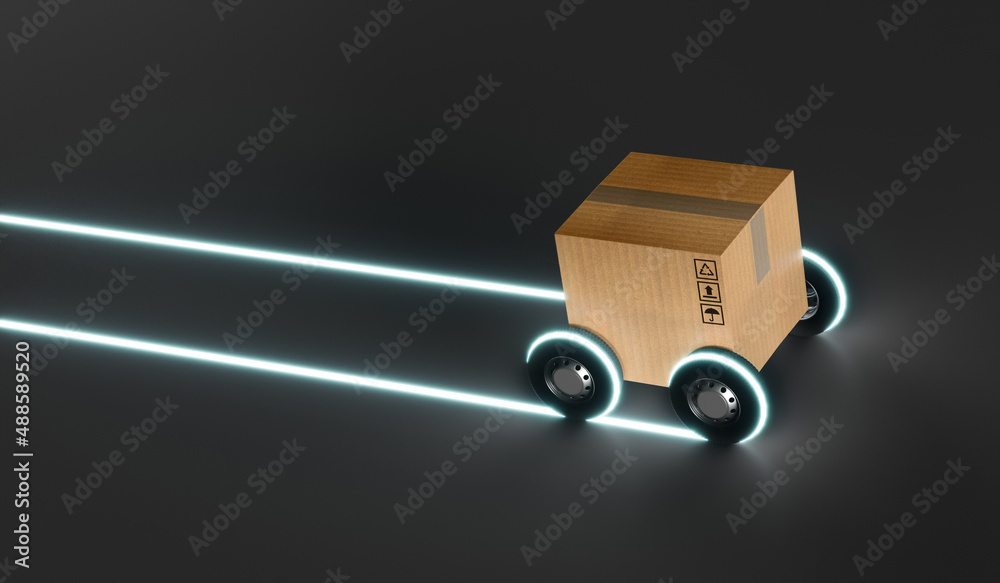 Box delivery drone with car wheels craft service global logistic. Stock ...