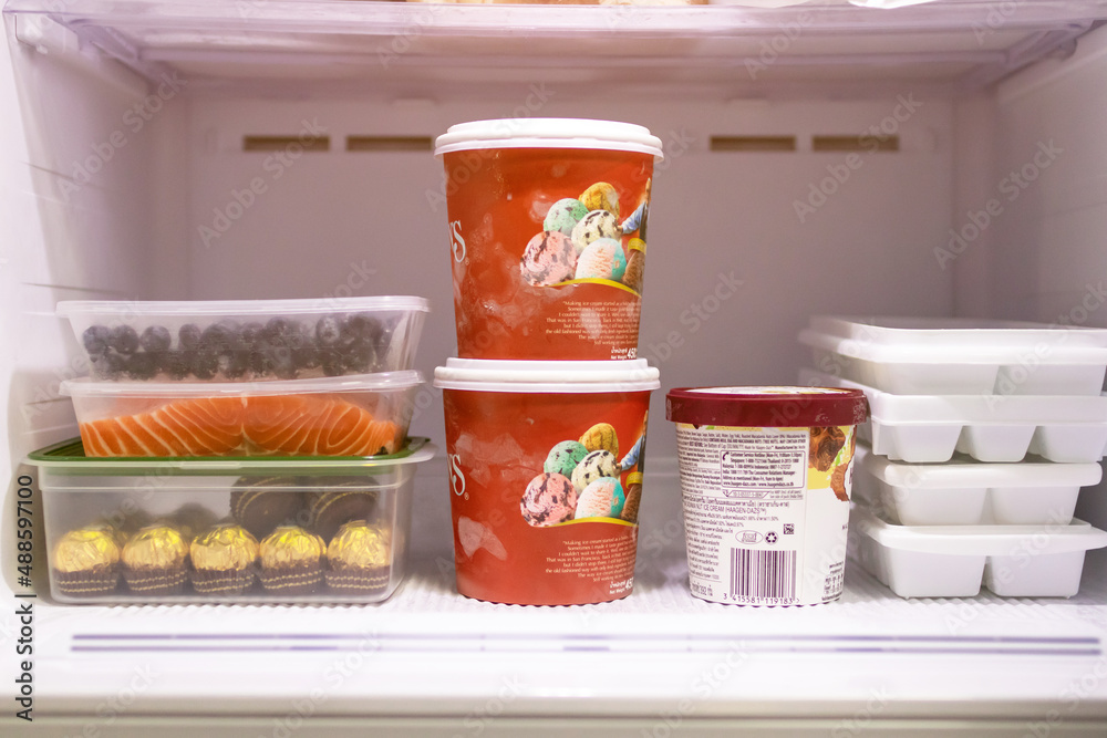 Nonthaburi, Thailand - September, 2021: Full of frozen food in ...