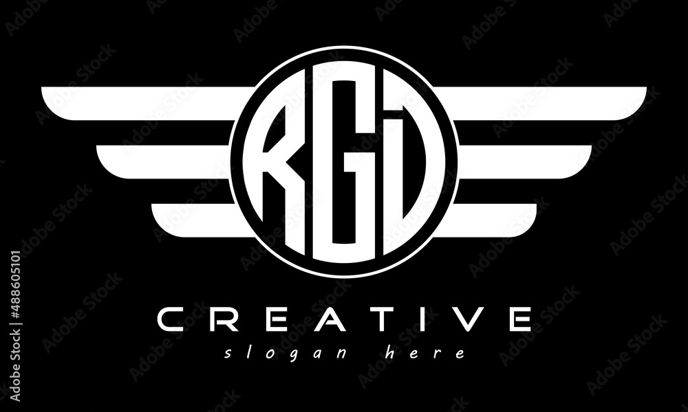 RGD three letter monogram type circle letter logo with wings vector ...