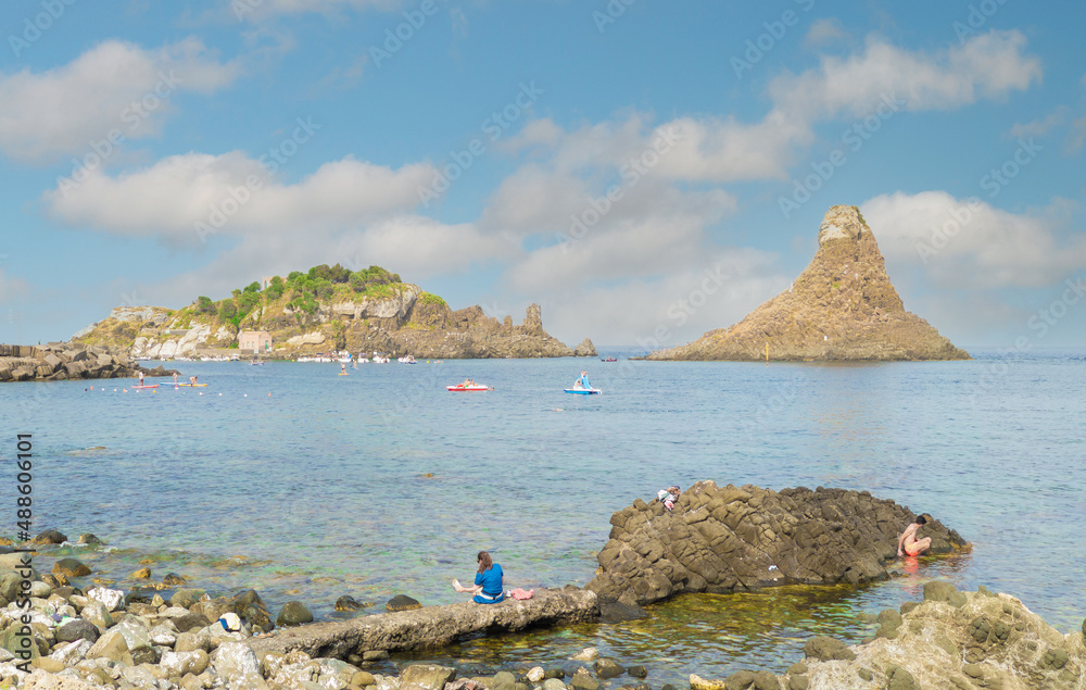 Aci Trezza (Italy) - A view of tourist fishing village, in municipality ...