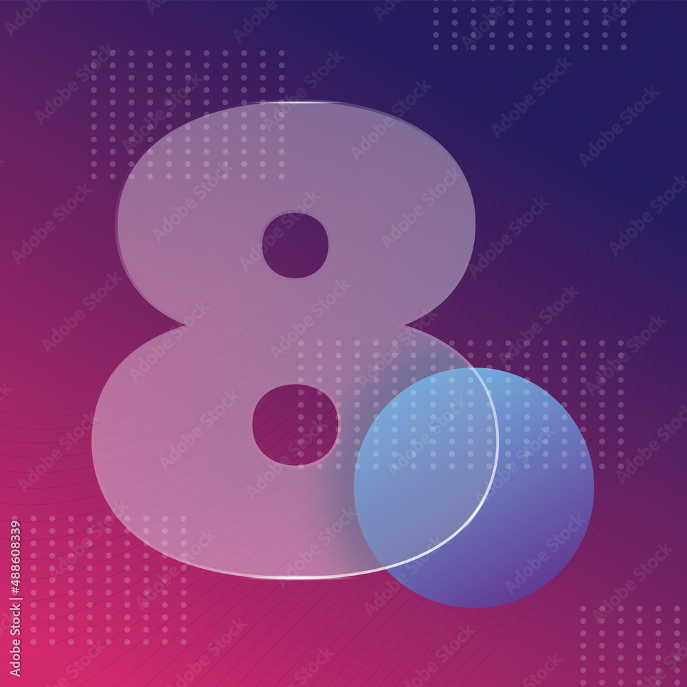 Glass morphism effect. Transparent frosted acrylic shape number 8 on ...