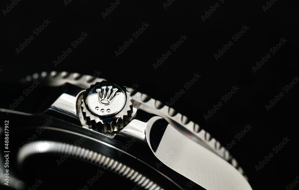 Bangkok Thailand- Feb 20,2022 : Close-up view of the side of a Rolex ...