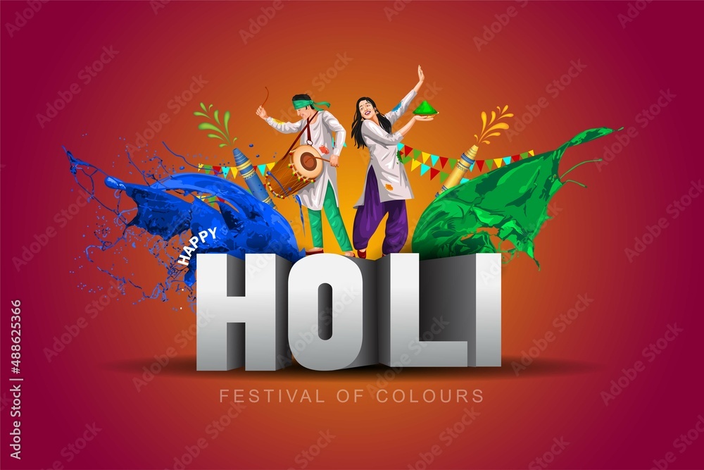 happy Holi, poster, banner, template. stylish letter with Holi elements ...