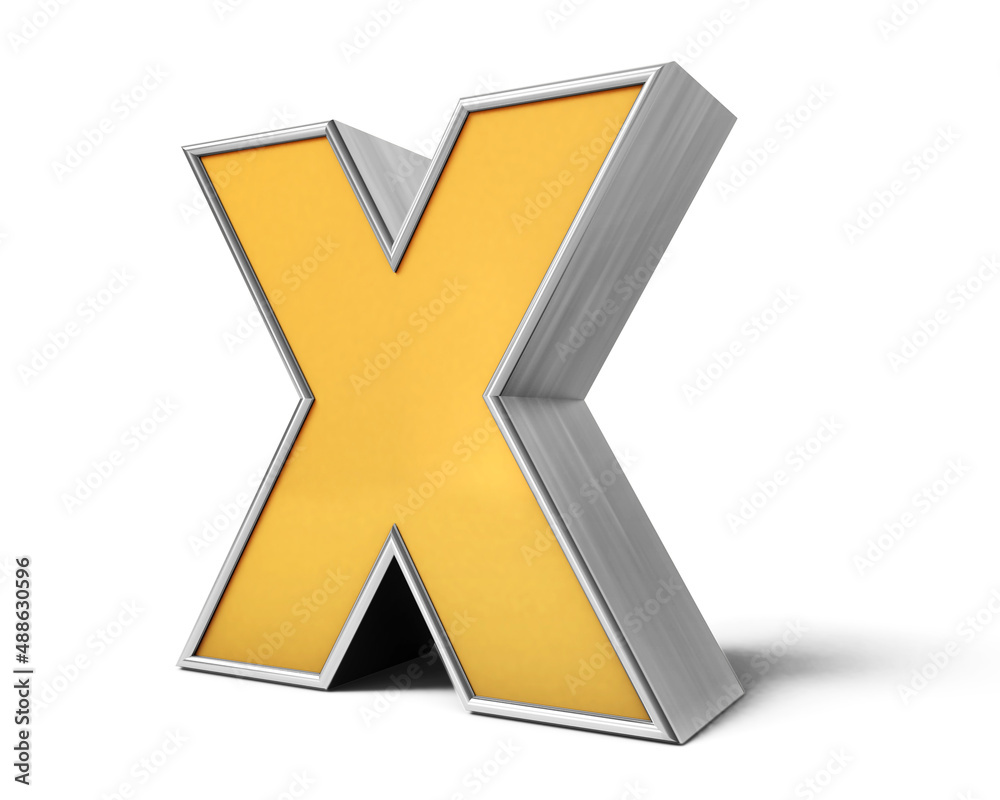 Golden X 3d. 3D render of Gold font isolated on white background. 3D ...