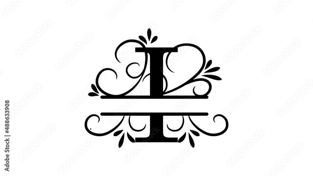 Split letter I. Monogram I. Animated letter in vintage style, the ...