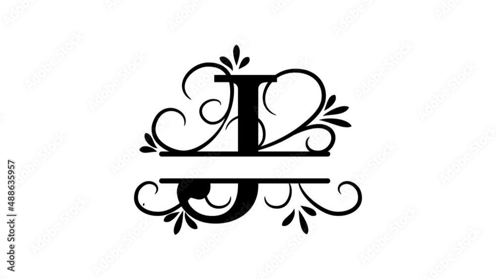 Letter J. Animated logo. Monogram, split letter J. Vintage style, twigs ...