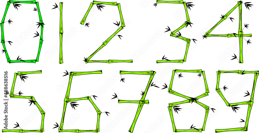 bamboo numbers cartoon illustration pack collection in vector format ...
