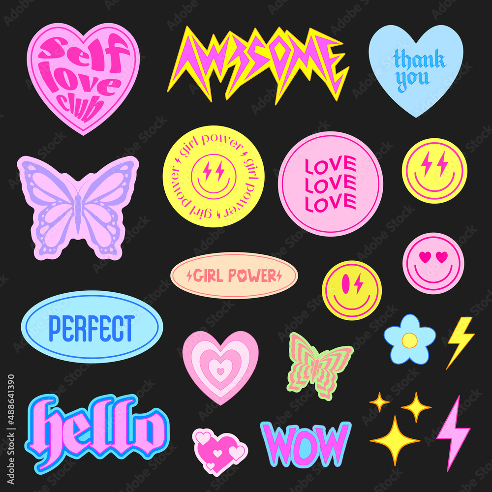 Set of Cool Groovy Stickers Vector Design. Collection of Cute Smile ...