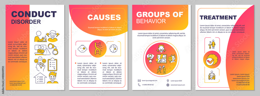 Conduct disorder red gradient brochure template. Causes and treatment ...