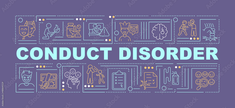 Conduct disorder word concepts dark purple banner. Mental health issue ...