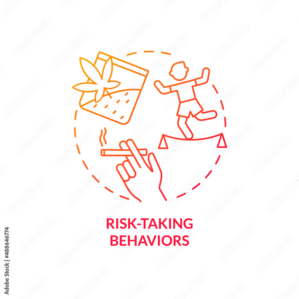 Risk-taking behaviors red gradient concept icon. Teenager mental ...