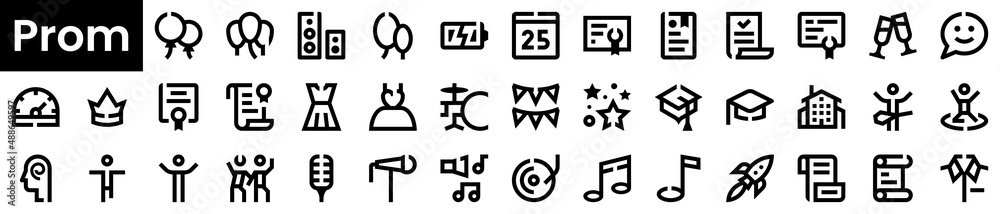 Set of prom Icons. Black flat icon collection isolated on white ...