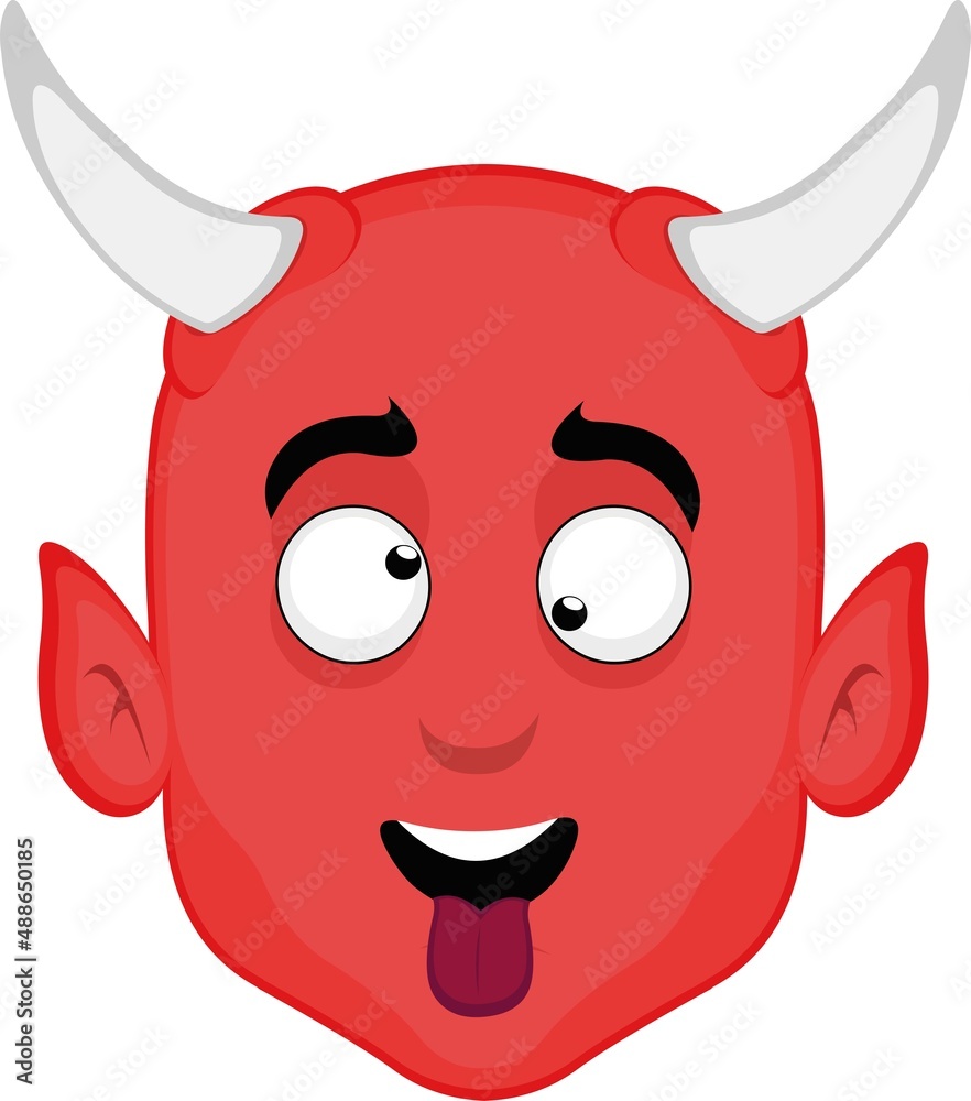 Vector illustration of cartoon demon face with a crazy expression Stock ...