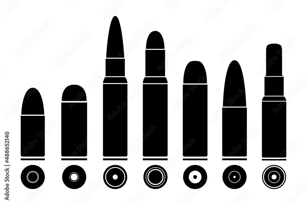 Vector illustration icons of different military bullets on white ...